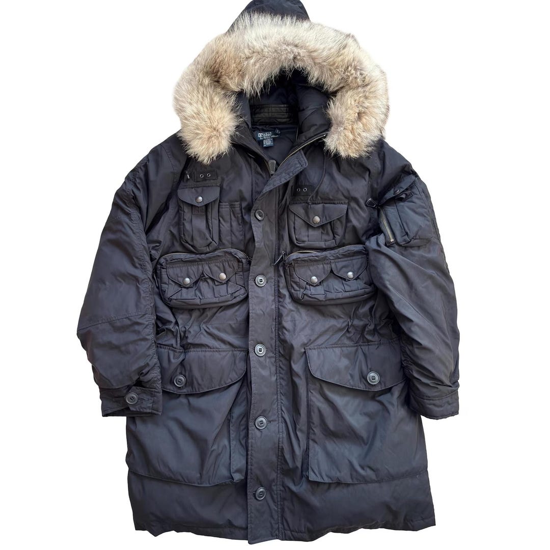 Vintage Polo Ralph Lauren Down Utility Military Long Parka Jacket 2XL ...