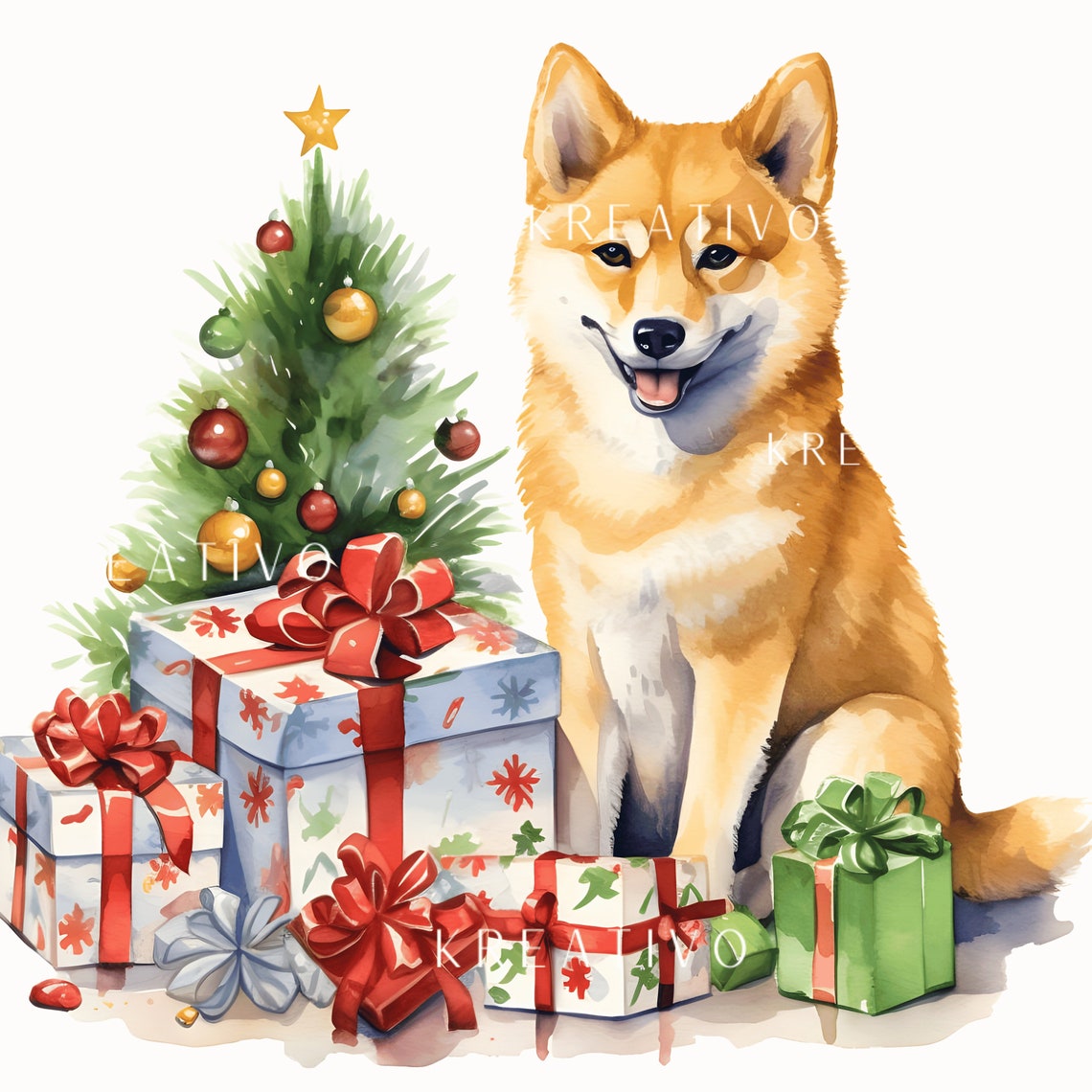 Shiba Inu Christmas Cute Png, Shiba Presents Watercolor Png, Christmas ...