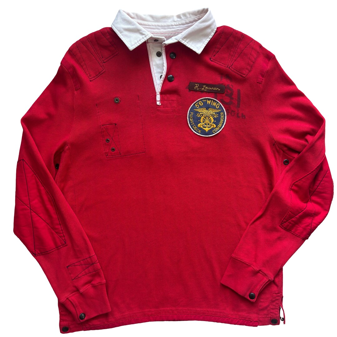 Polo Ralph Lauren Long Sleeve Naval Rescue Distressed Graphic Military ...