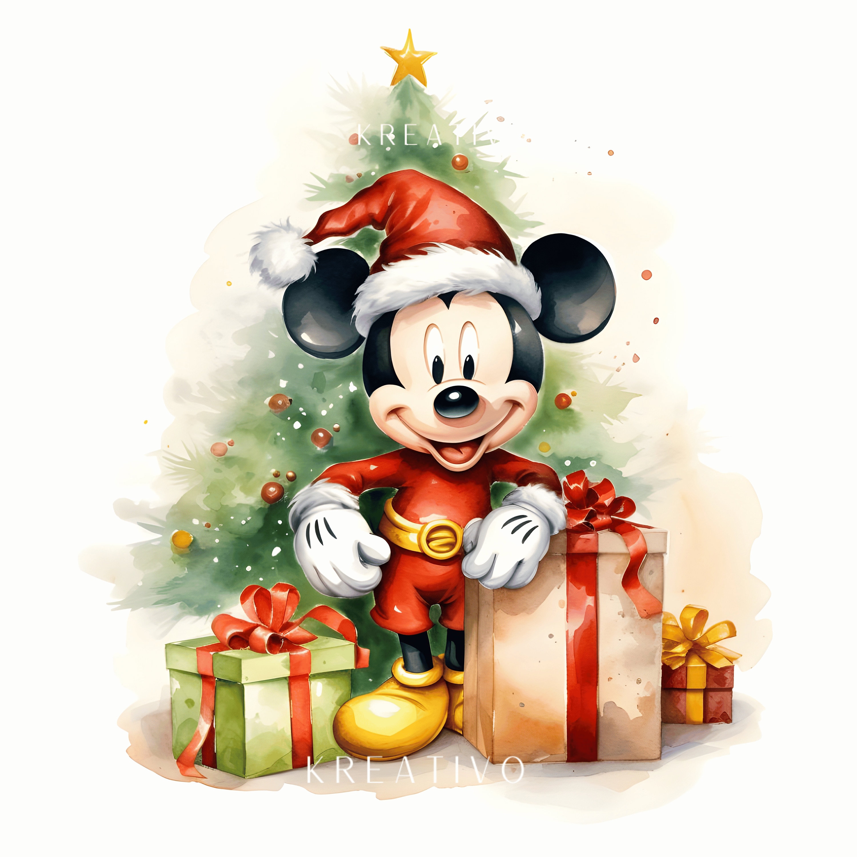 Mickey Mouse Png, Christmas Watercolor Png , Christmas Clipart Bundle ...