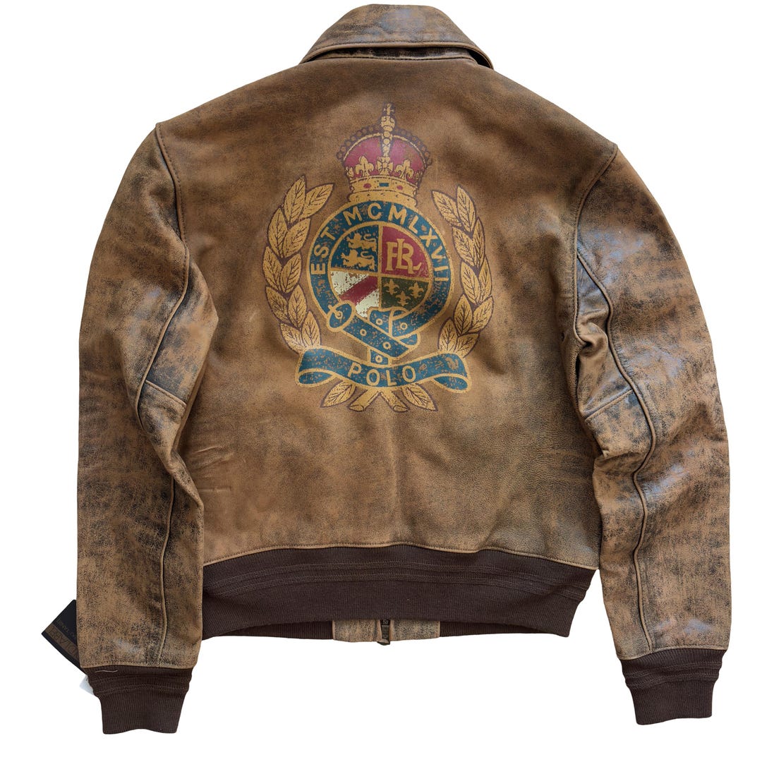 Rare Polo Ralph Lauren Leather Bomber Jacket Graphic Painted Crest RRL ...