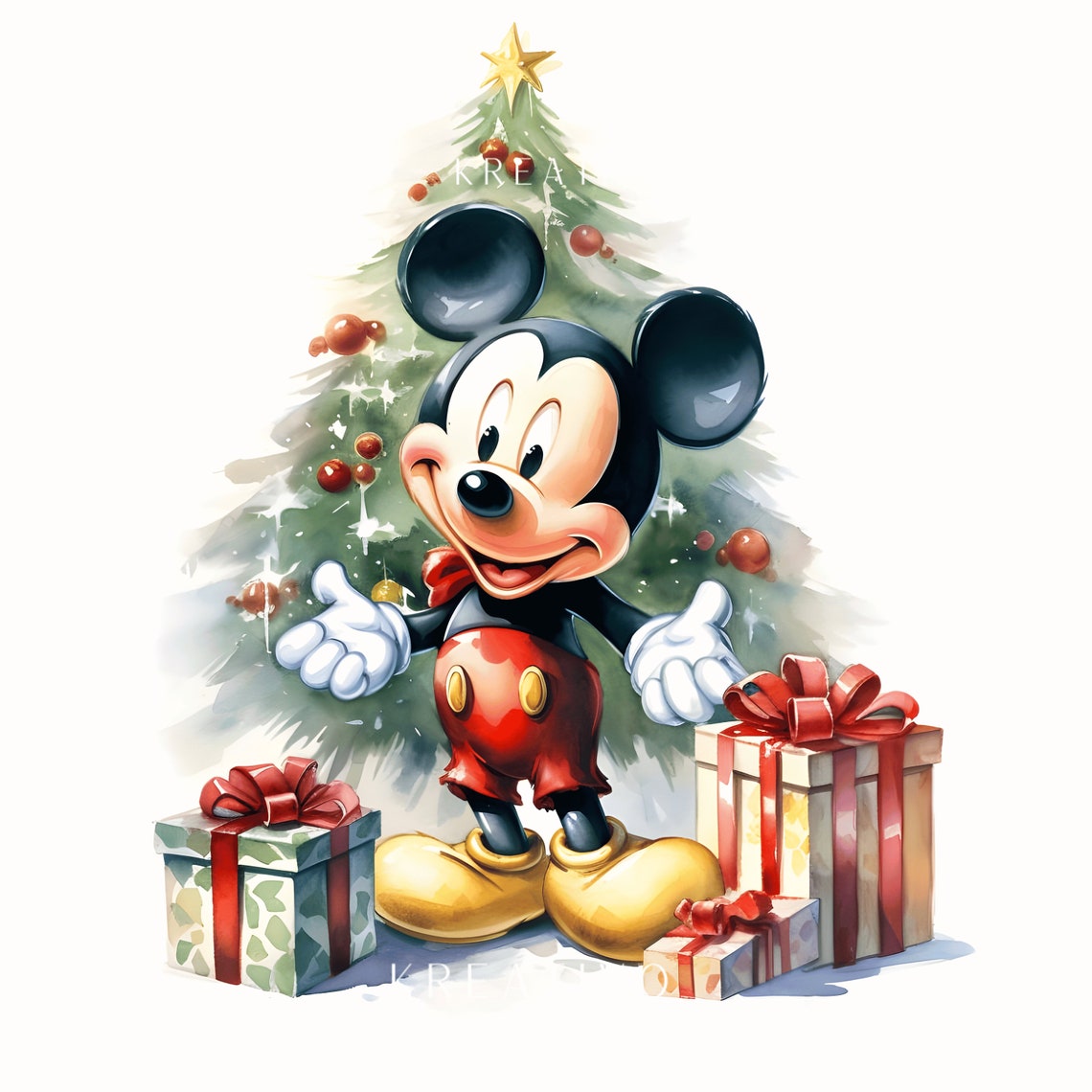 Mickey Mouse Png, Christmas Watercolor Png , Christmas Clipart Bundle ...