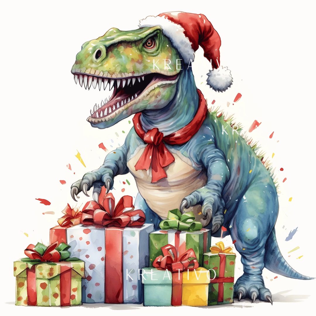 T-rex Christmas Dinosaur Png, Christmas Dinosaur Watercolor Png ...