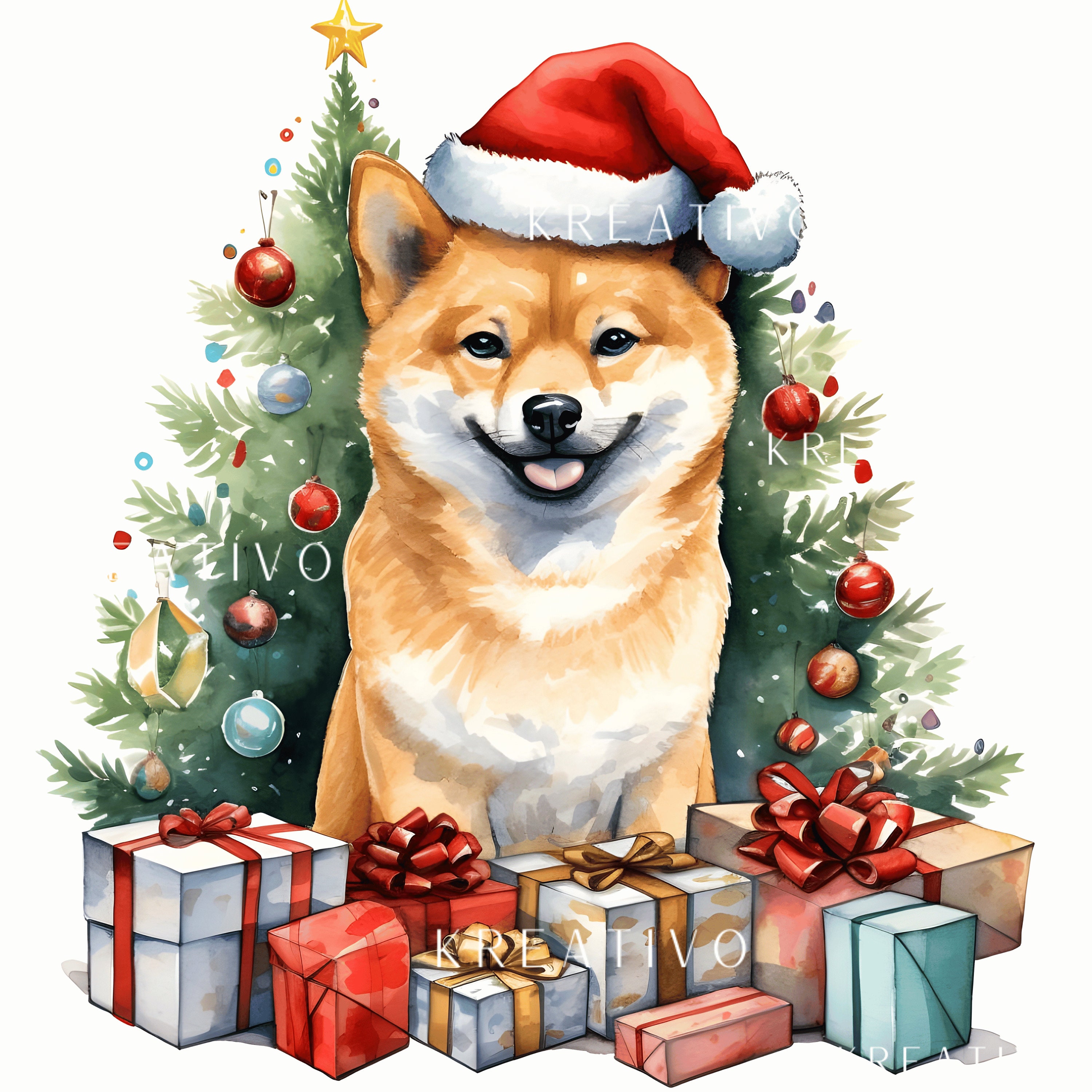 Shiba Inu Christmas Cute Png, Shiba Presents Watercolor Png, Christmas ...
