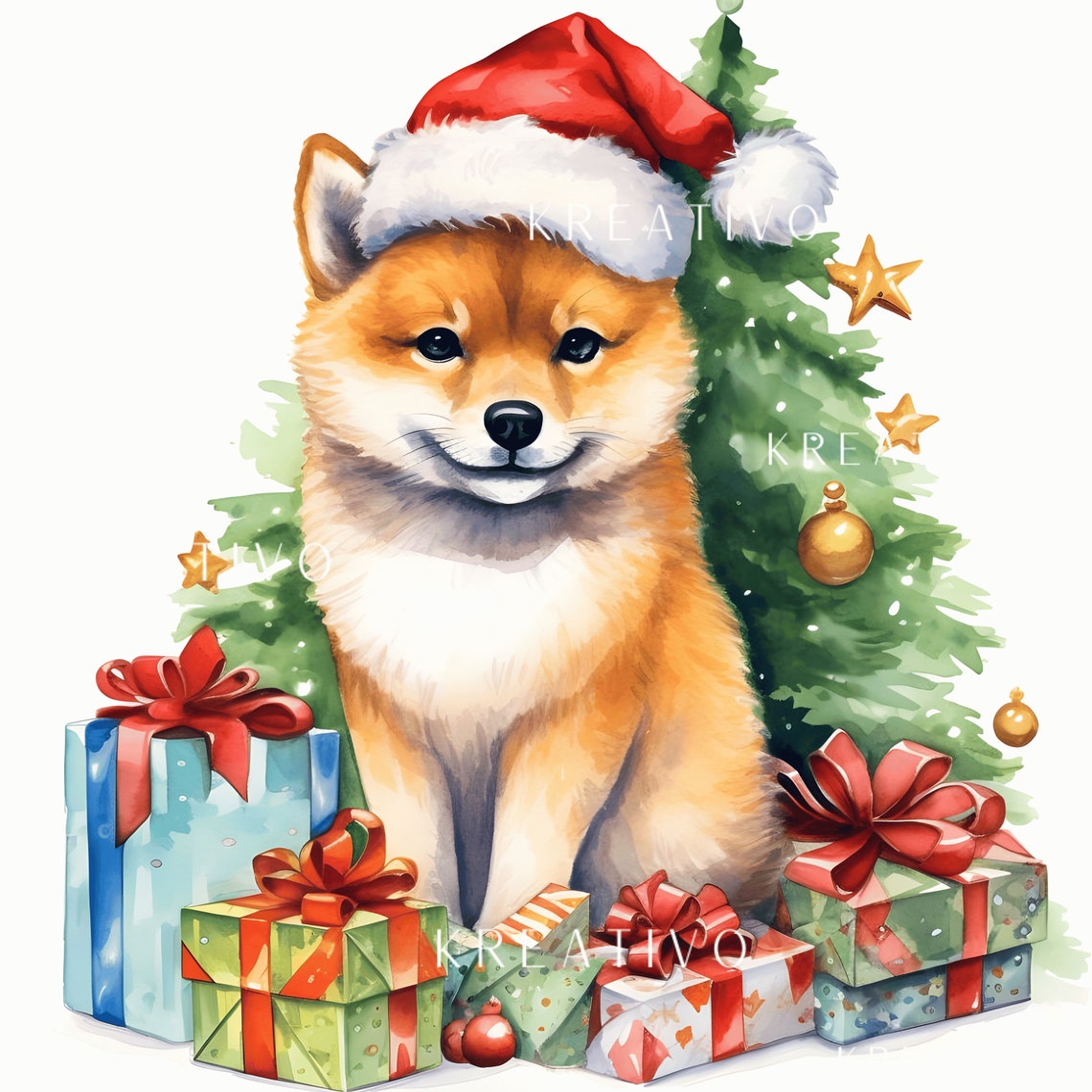 Shiba Inu Christmas Cute Png, Shiba Presents Watercolor Png, Christmas ...