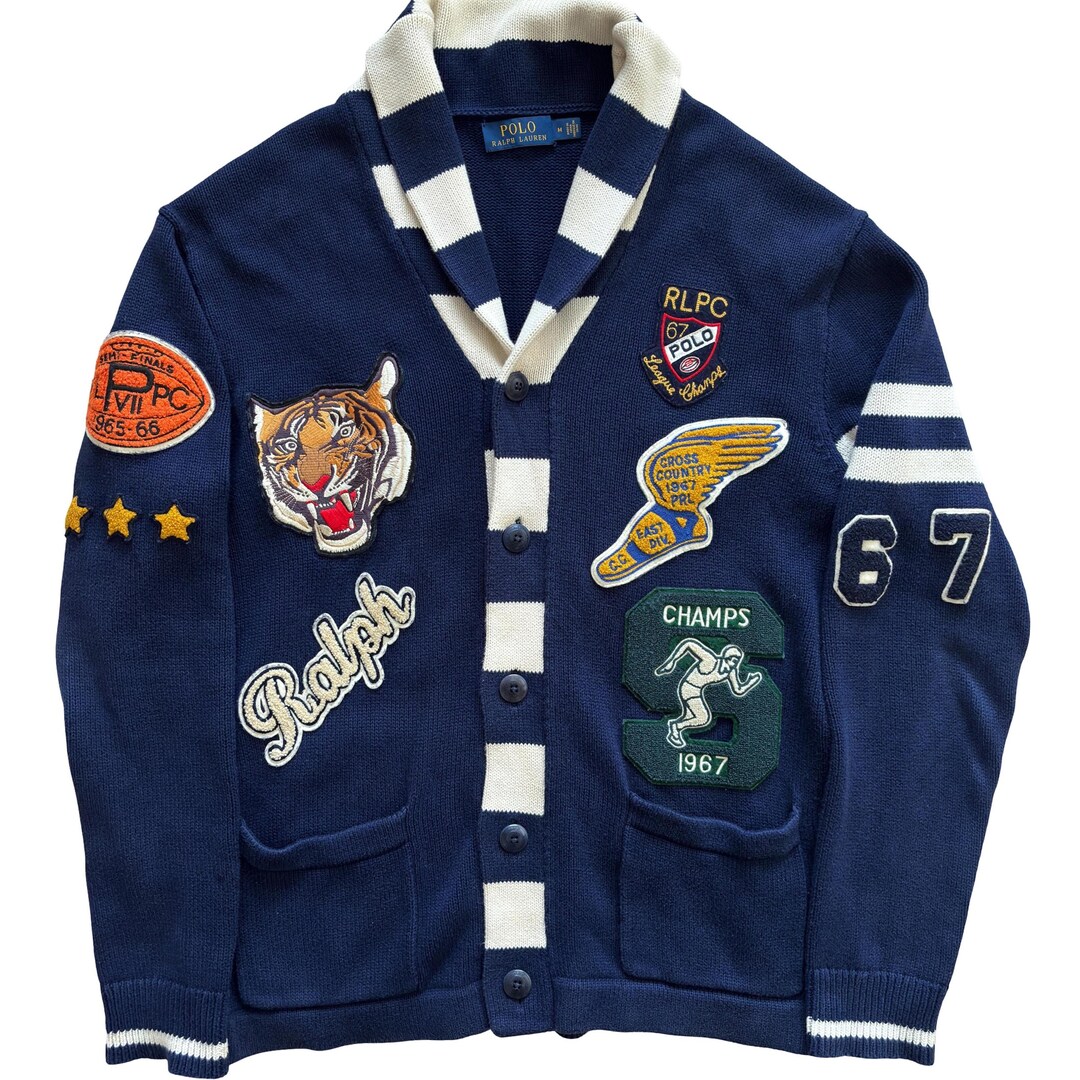Polo Ralph Lauren RRL Print Varsity Patchwork RLPC Rugby Cardigan ...