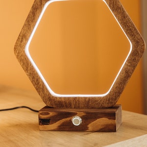 Hexagon LED Table Lamp, Wood Desk Lamp, Hexagonal Minimalist Lamp ...