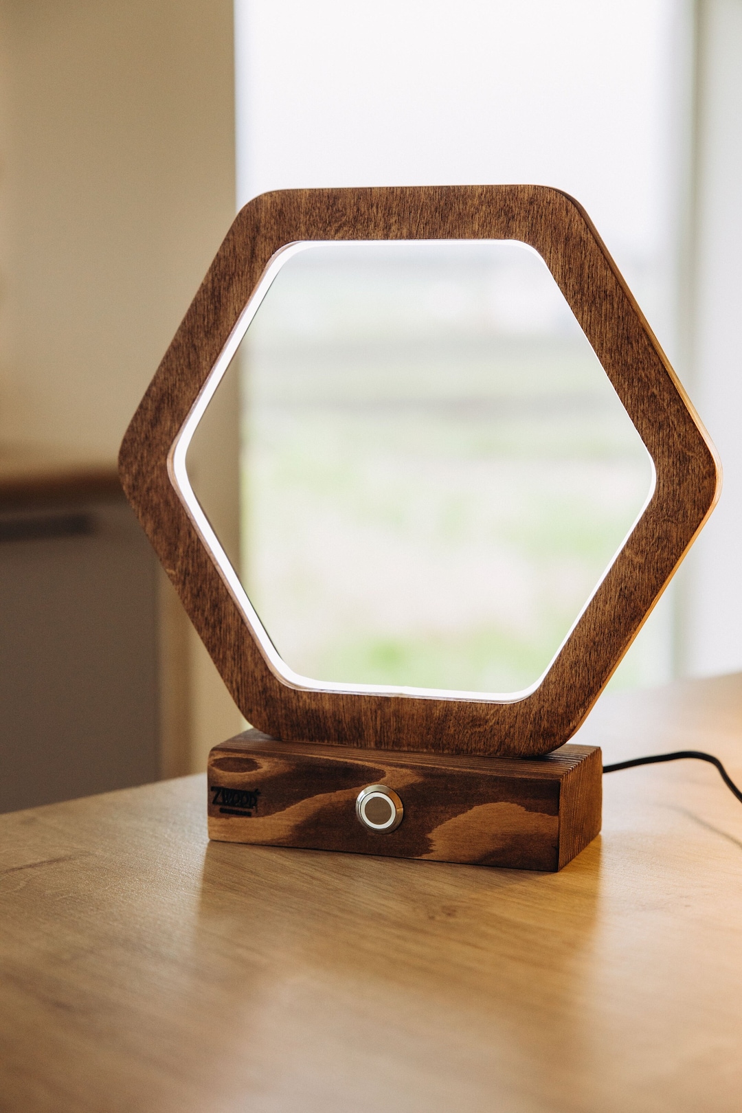 Hexagon LED Table Lamp, Wood Desk Lamp, Hexagonal Minimalist Lamp ...