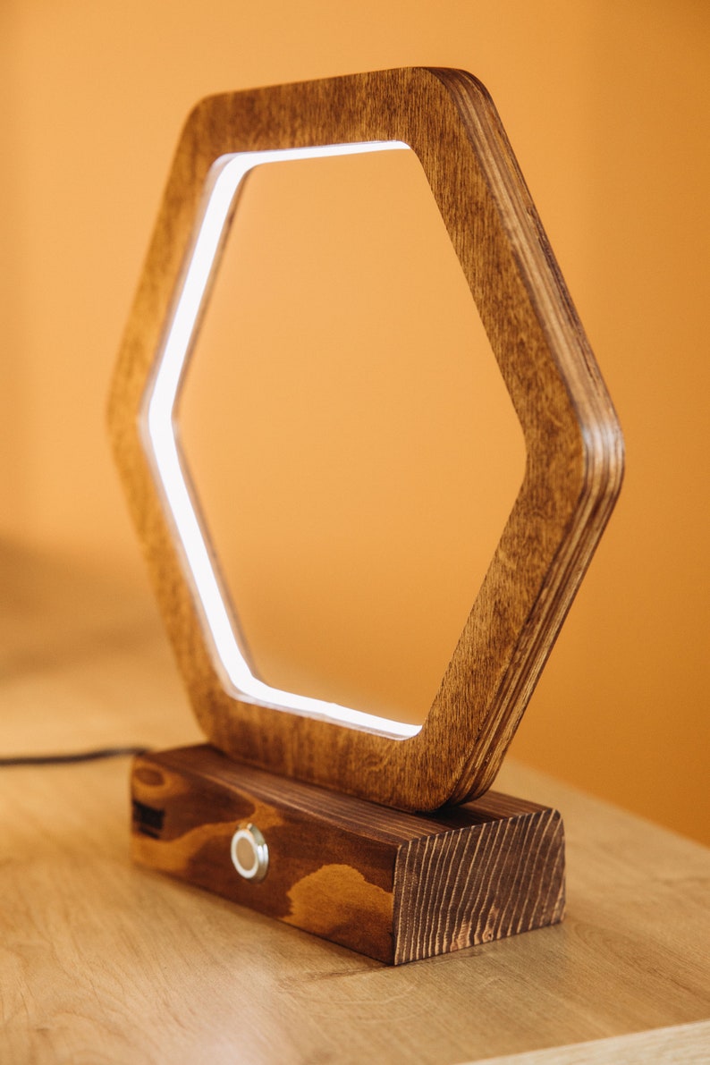 Hexagon LED Table Lamp, Wood Desk Lamp, Hexagonal Minimalist Lamp ...