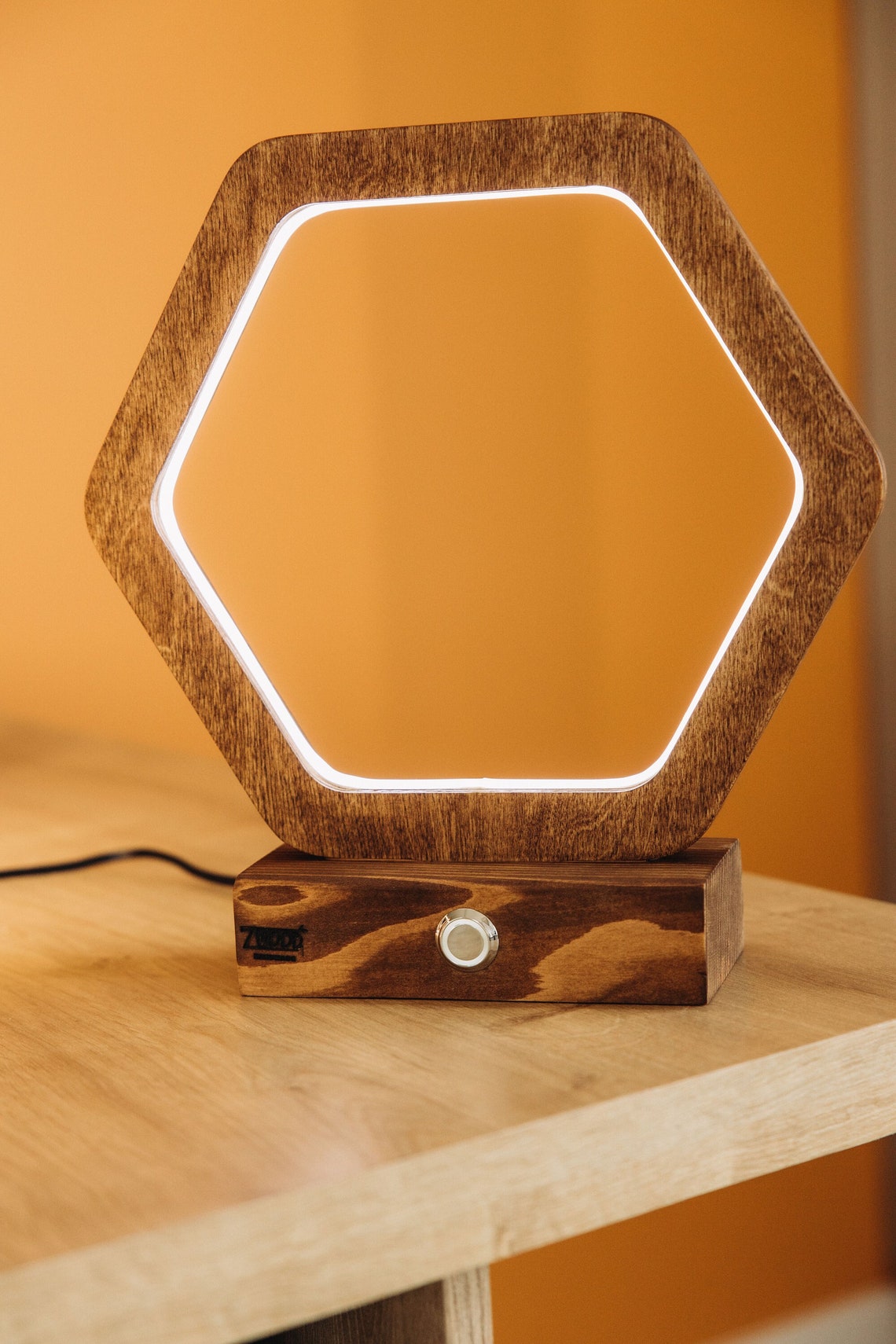 Hexagon LED Table Lamp, Wood Desk Lamp, Hexagonal Minimalist Lamp ...