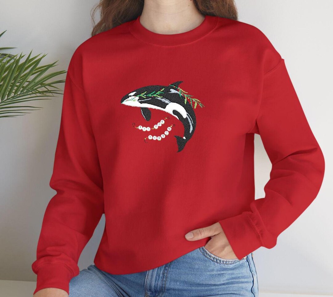 Embroidered Orca Christmas Crewneck | Orkid Killer Whale | Holiday ...