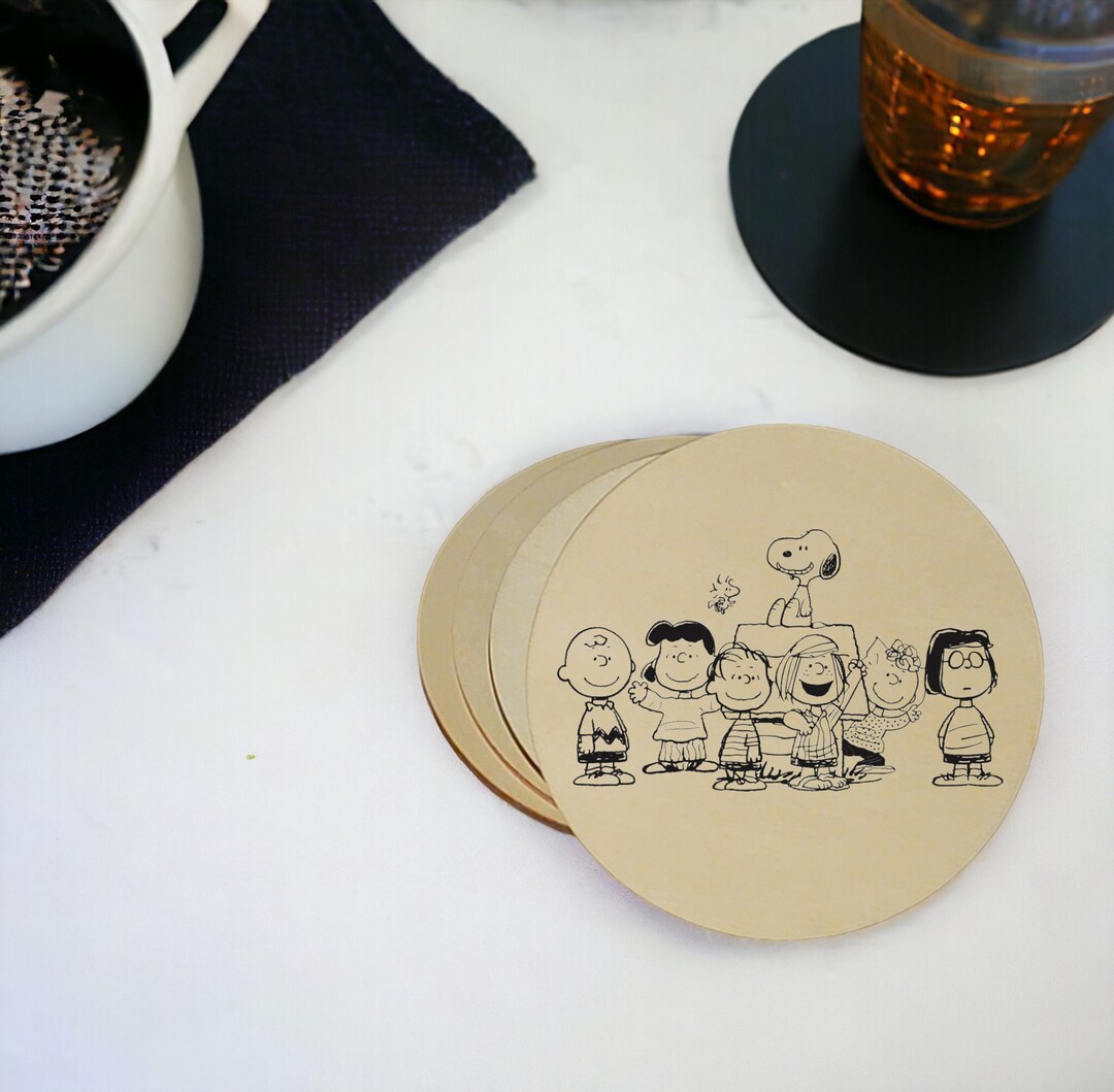 Peanut Gang Round Wood Coasters Set of 4 Laser Engraved - Etsy