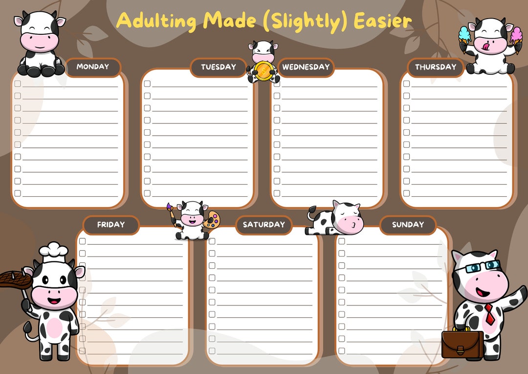 Weekly Planner - Cute Cow - Etsy