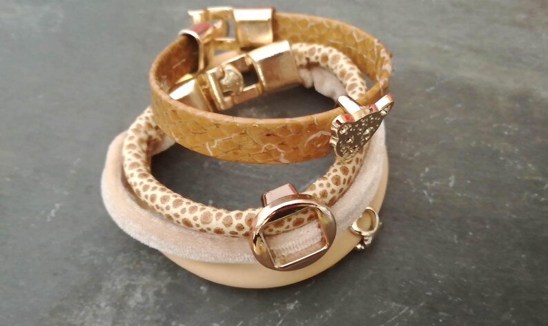 LEOPARD on SNAKES SKIN Faux Snake-like Leather Light Brown Bracelet ...