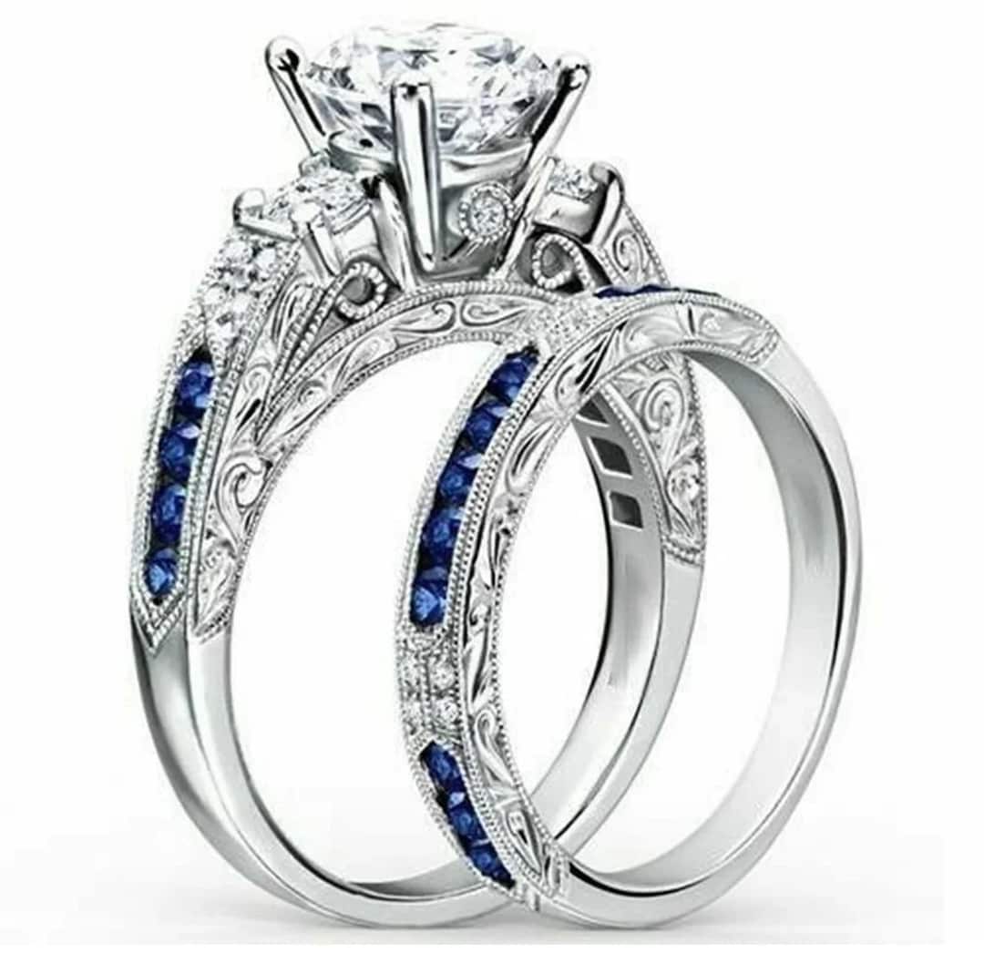 Vintage Art Deco Bridal Set, Three Stone Ring, 2.80 TCW Moissanite ...
