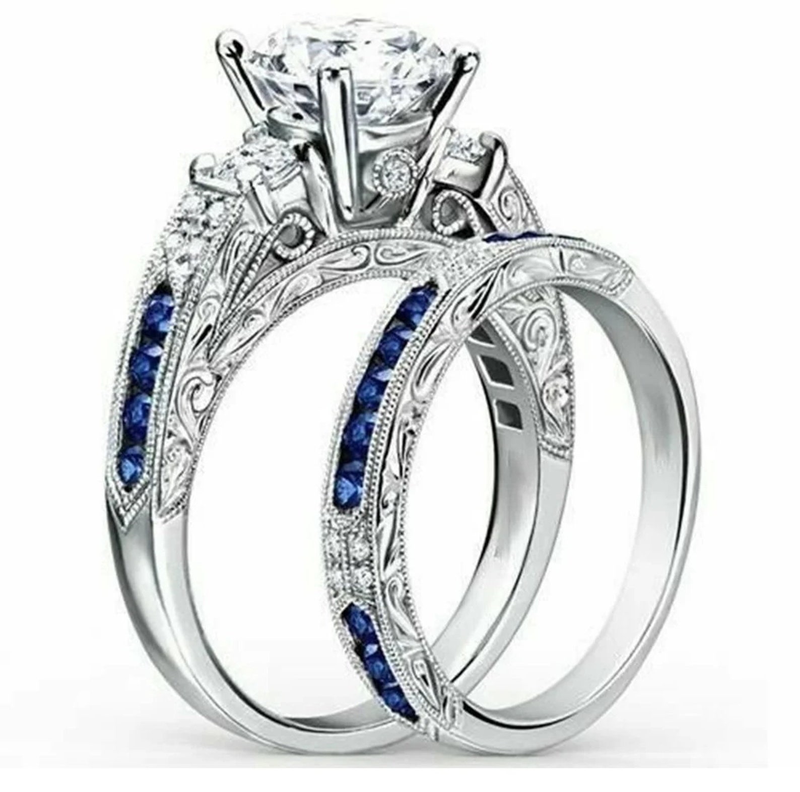 Vintage Art Deco Bridal Set, 2.80 TCW Moissanite Engagement Ring Set ...