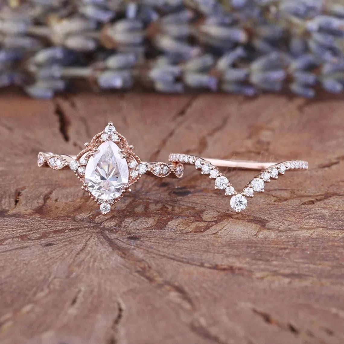 Art Deco Milgrain Moissanite Wedding Ring Set Vintage Moissanite ...