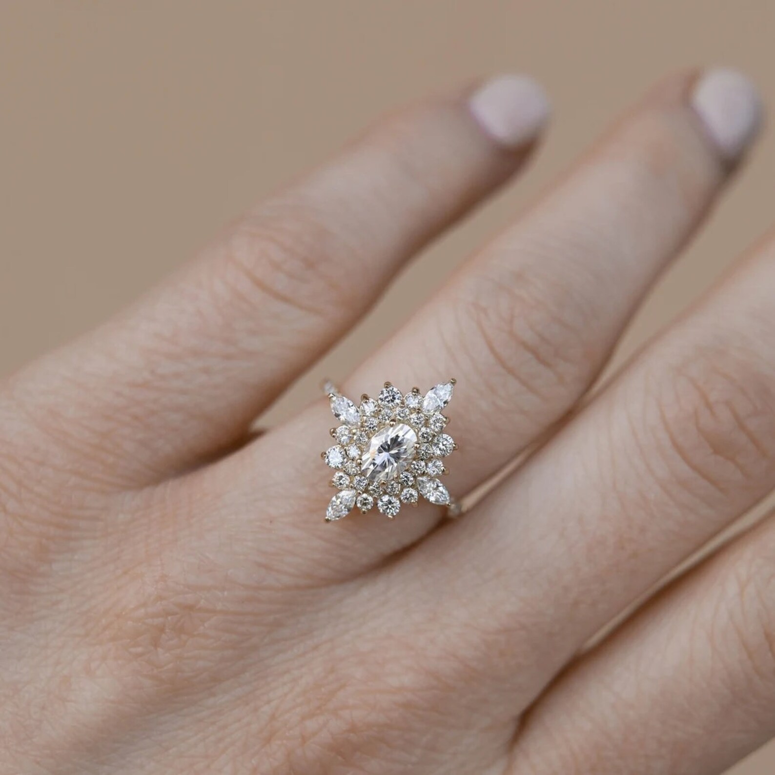 Oval Moissanite Starburst Engagement Ring in 10K Solid Yellow Gold Oval ...