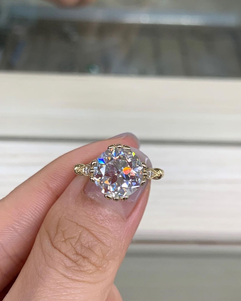 Art Deco Wedding Ring Vintage Inspire Ring 2 Ct Round Moissanite Ring ...