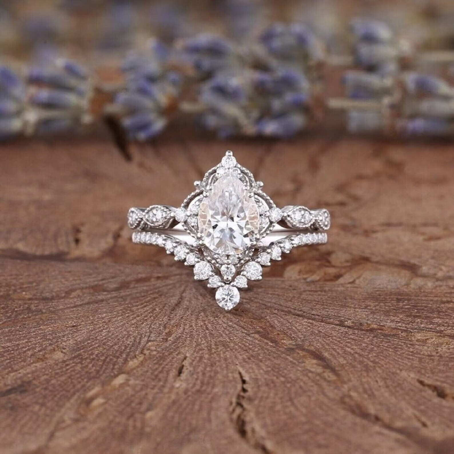 Art Deco Milgrain Moissanite Wedding Ring Set Vintage Moissanite ...