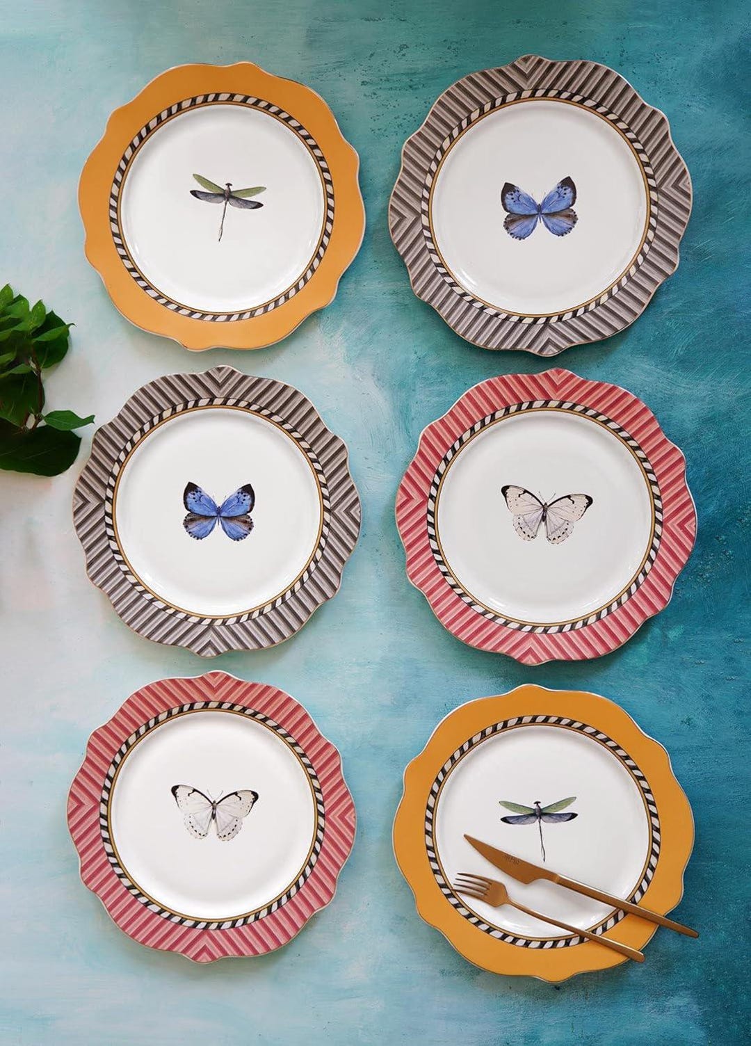 Butterfly and Dragonfly 6-piece Set Plates, Porcelain Dinnerware Set ...