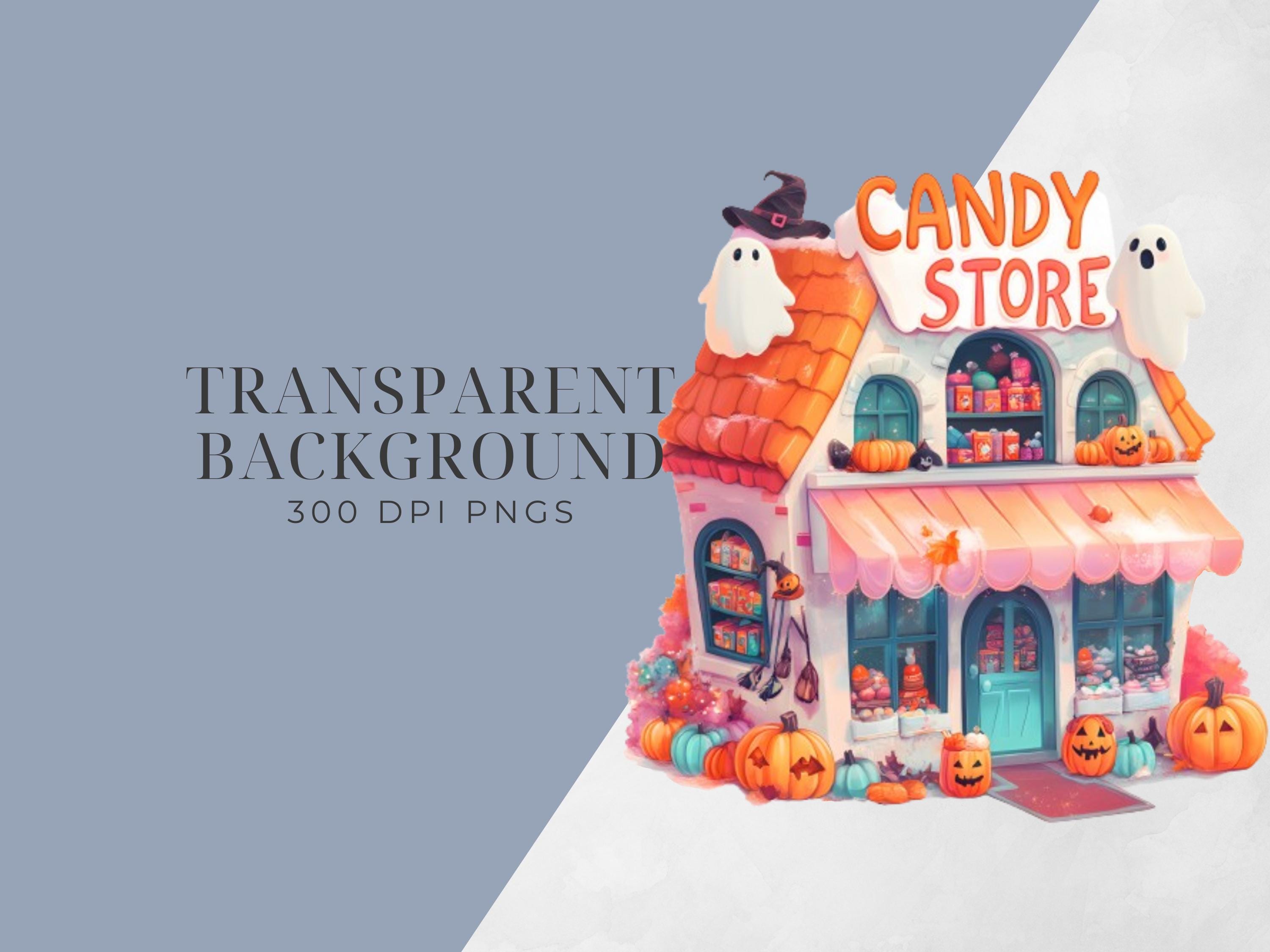 Watercolor Halloween Candy Shop Clipart: Commercial Use PNG (digital ...