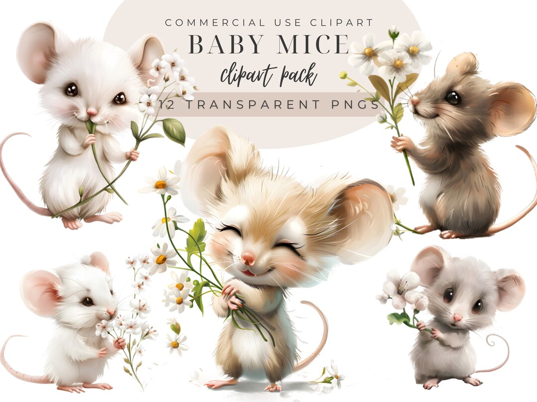 Baby Mice Clipart: Floral PNG Images (digital Download) - Etsy