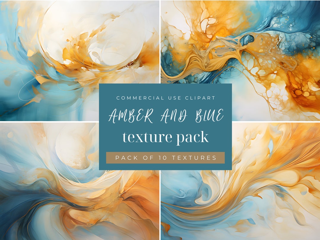 Amber and Sky Blue Abstract Texture Clipart, Alcohol Ink Png, Colorful ...