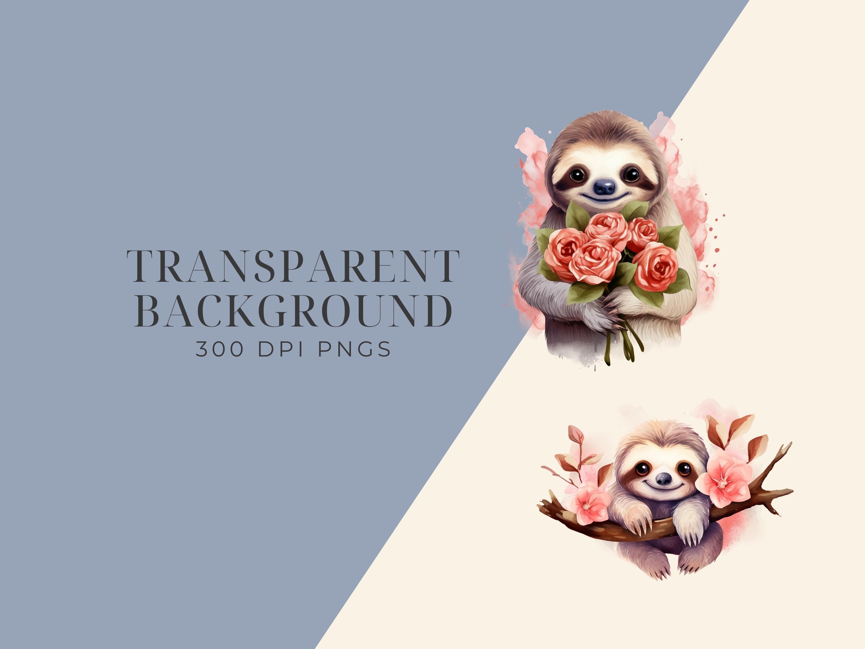 Valentine Sloth Clip Art, Sloth Clipart, Commercial Use, Junk Journal ...