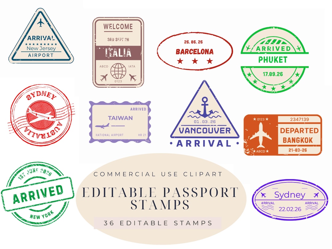 Passport Stamp Clipart, Retro Travel Stickers, Digital PNG Download ...