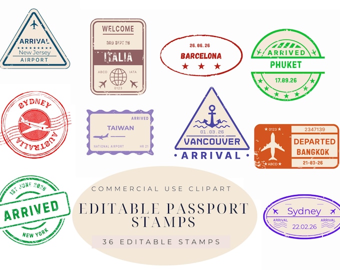 36 Travel Stamp SVG, Stamp Svg Bundle, Passport Stamp, Postmark Svg ...