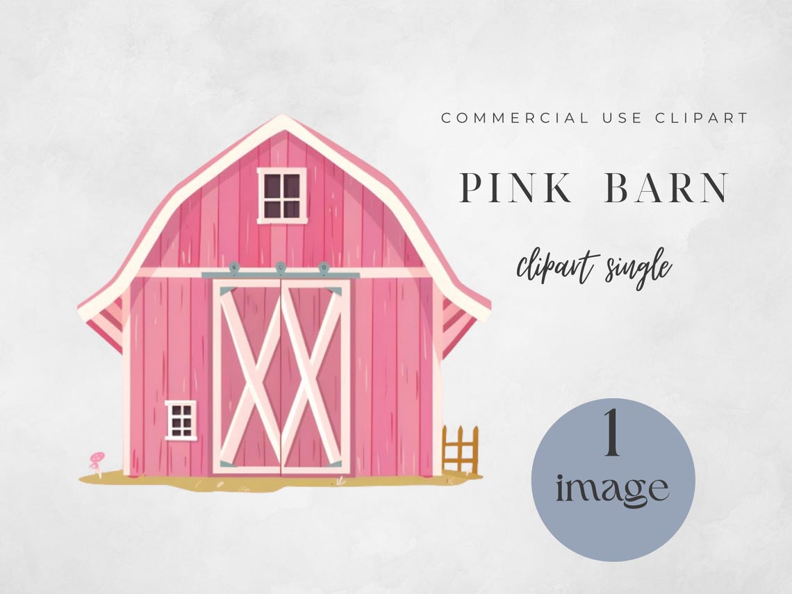 Pink Barn, Watercolor Clipart Single, Birthday Party Decor, Pink Farm ...