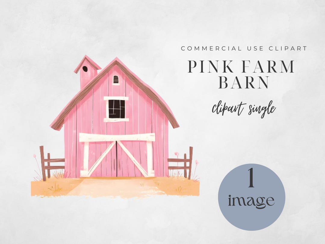 Pink Farm Barn Watercolor Clipart: Birthday Party Decor (digital ...