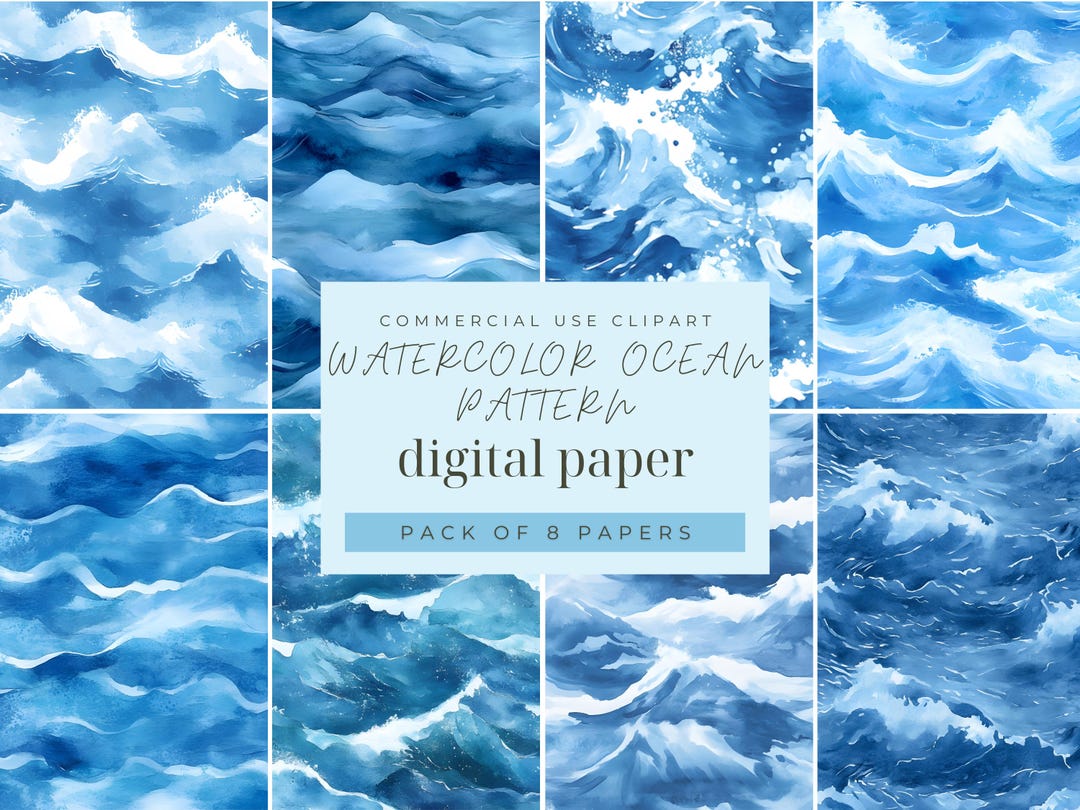 Watercolor Ocean Digital Paper, Seamless Patterns for Scrapbooking ...
