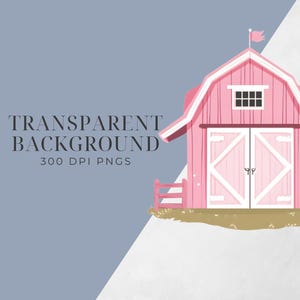 Pink Barn, Watercolor Clipart Single, Birthday Party Decor, Pink Farm ...
