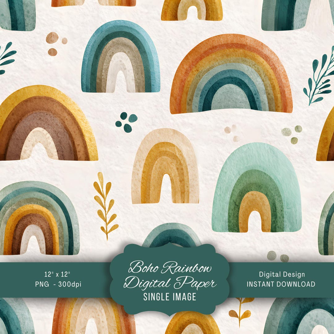 Boho Rainbow Digital Paper, Seamless Pattern, Printable Background ...