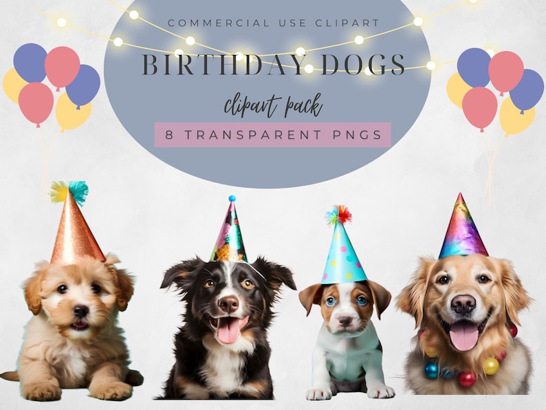 Birthday Dog Clipart, Cute Puppy Clipart, PNG, Dog Birthday Hat Clipart ...