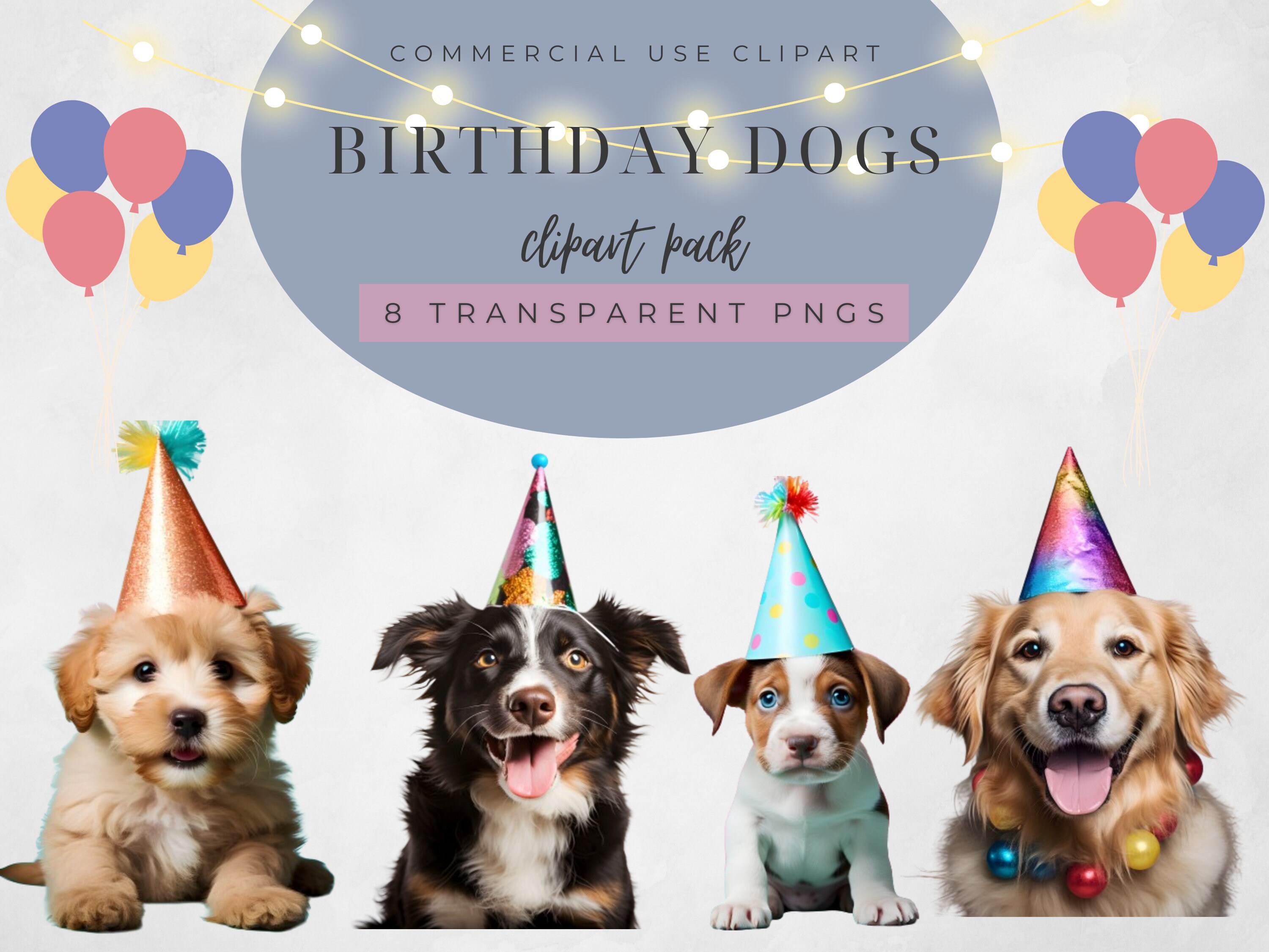 Birthday Dog Clipart, Cute Puppy Clipart, PNG, Dog Birthday Hat Clipart ...