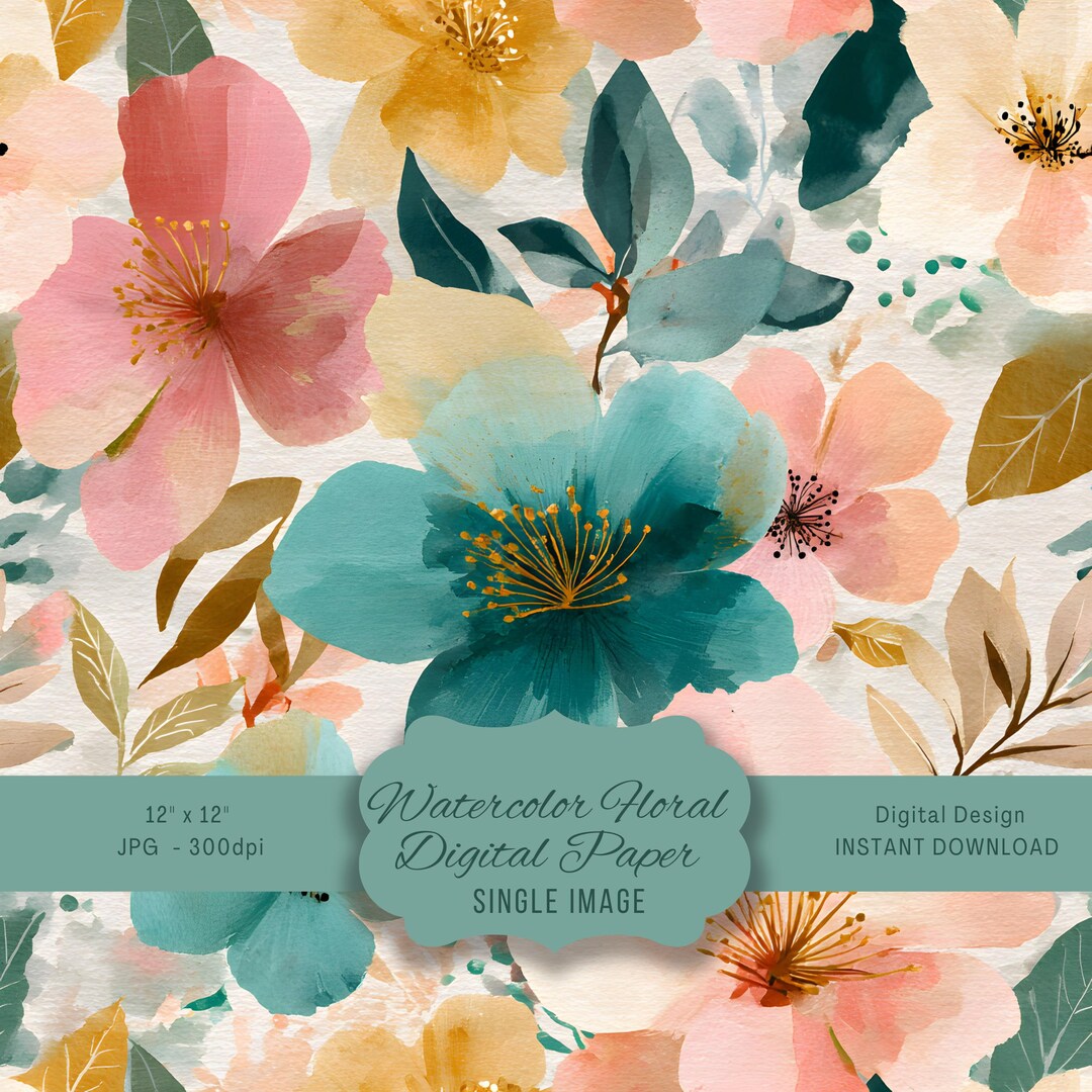 Watercolor Floral Digital Paper, Seamless Floral Background, Scrapbook ...