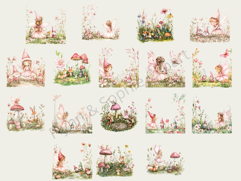 Watercolor Fairy Garden Clipart: Magical Forest PNG Bundle (commercial ...