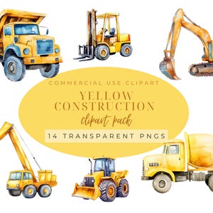 Watercolor Construction Clipart Bundle: Trucks, Excavator (digital ...