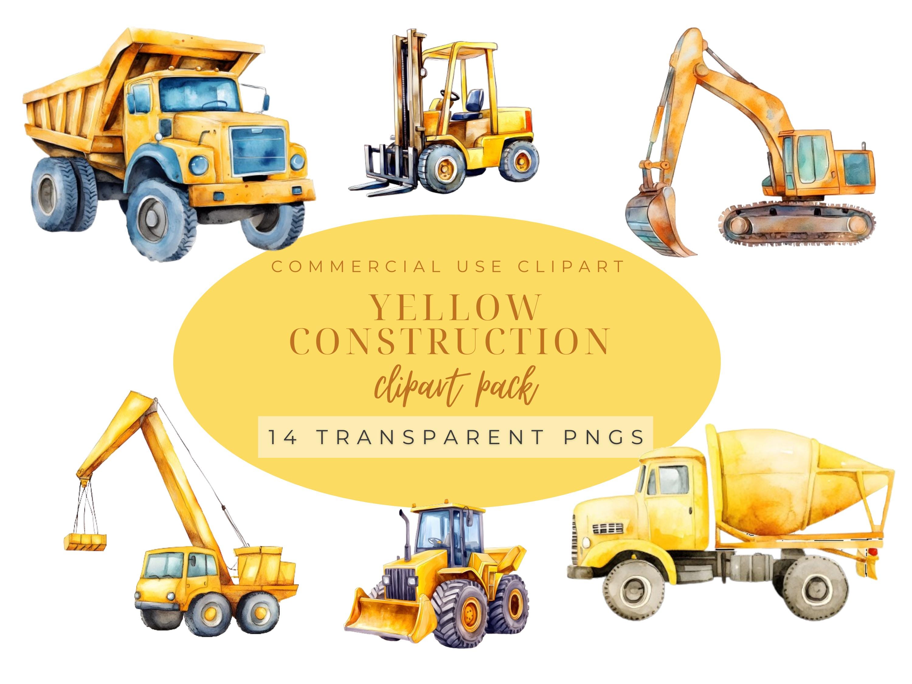 Watercolor Construction Clipart Bundle: Trucks, Excavator (digital ...