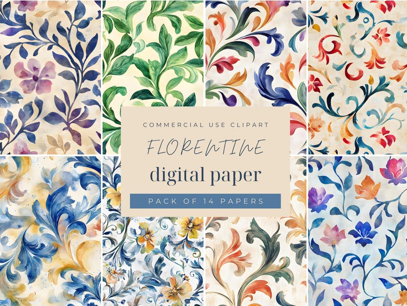 14 Sheet Printable Florentine, Digital Paper Decoupage, Collage Paper ...