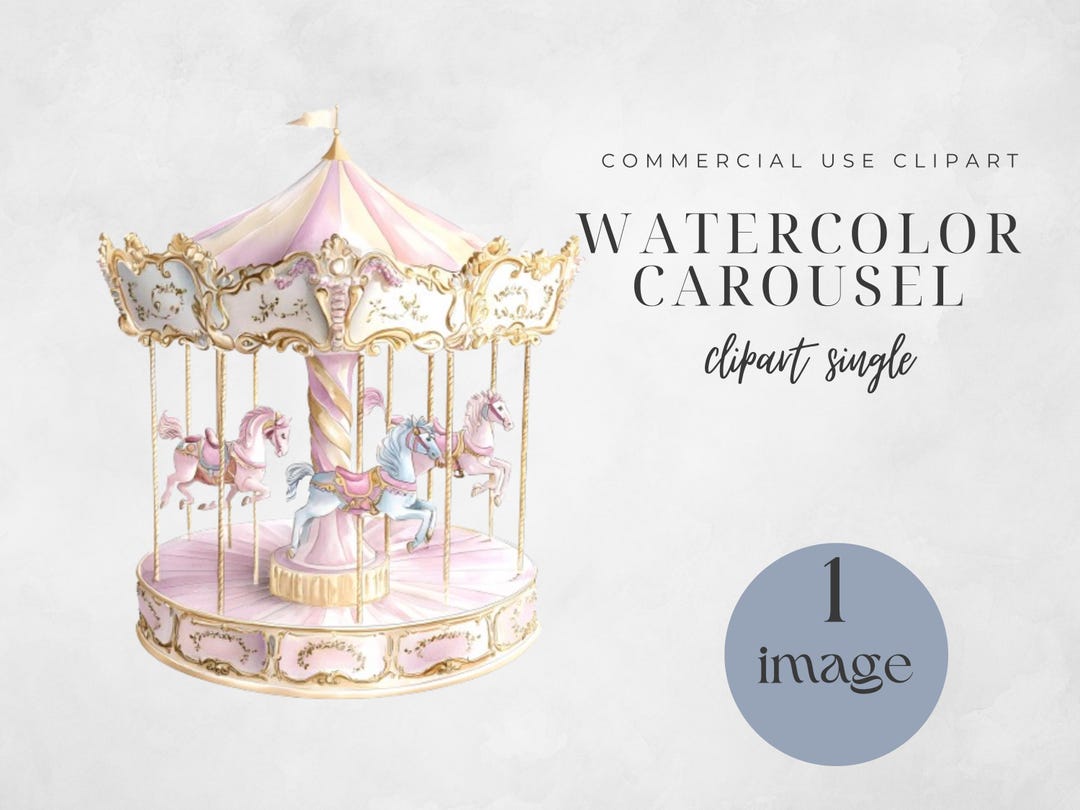 Carousel Horse, Digital Download, Commercial Use, Watercolor Pink ...