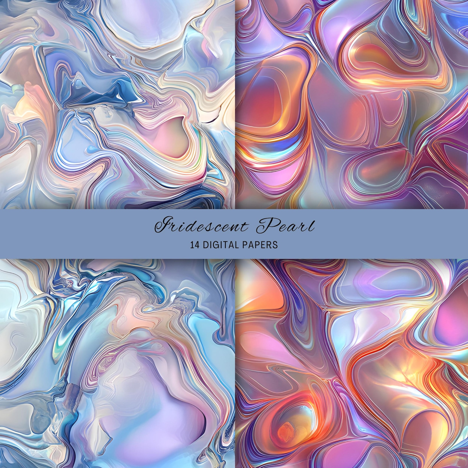 Iridescent Pearl Digital Paper: Holographic Scrapbook Patterns (digital ...