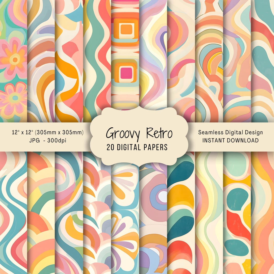 Hippy Pattern, 20 Groovy Digital Papers - Retro Patterns, Retro Groovy ...