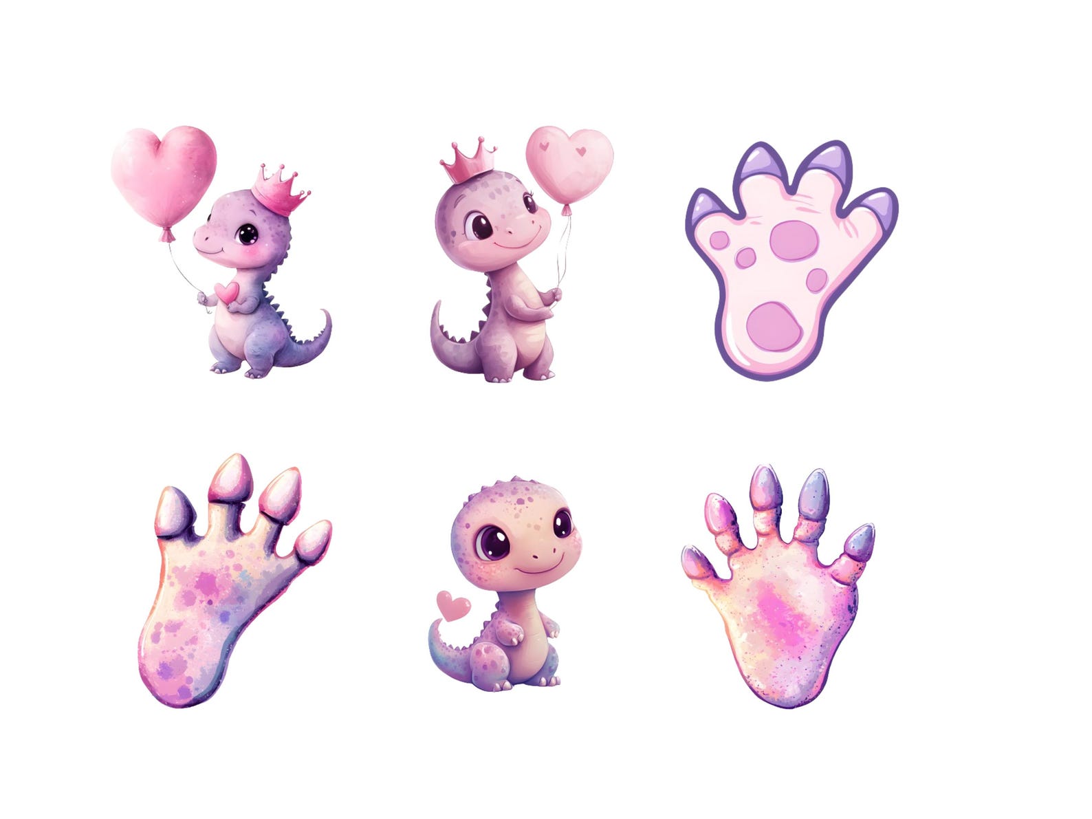 Nursery Decor, Cute Dinosaur, Baby Dino Watercolor Clipart, Girl Baby ...