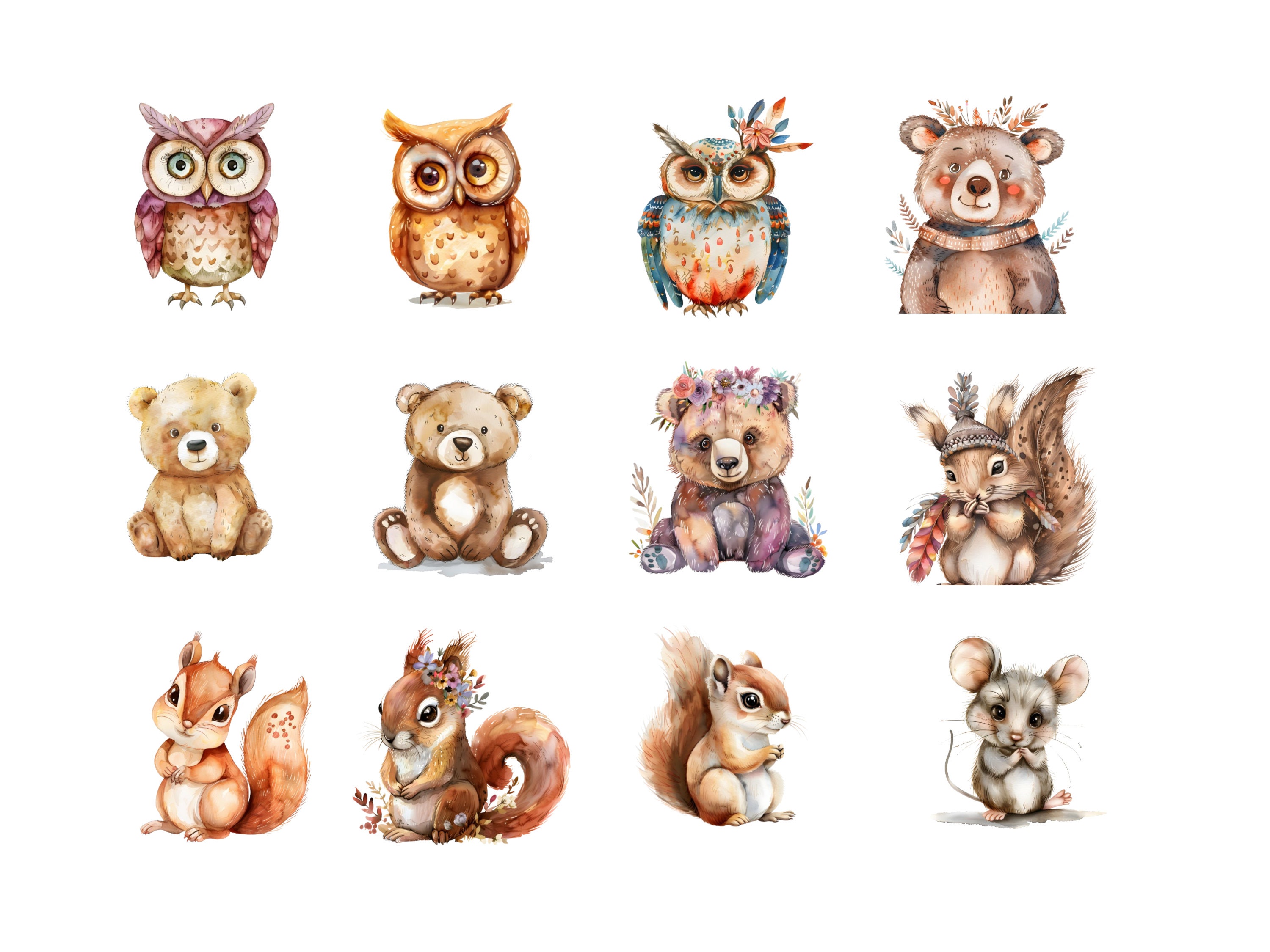 Boho Woodland Animals Clipart, Cute Woodland Animals Clipart, Boho ...