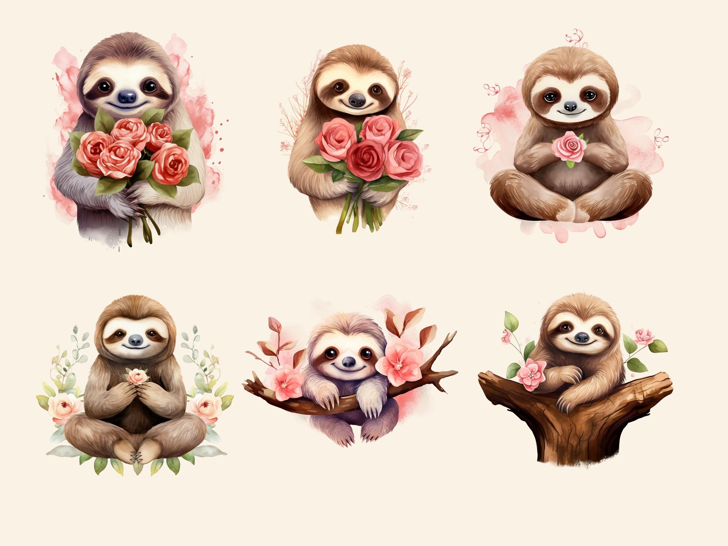 Valentine Sloth Clip Art, Sloth Clipart, Commercial Use, Junk Journal ...