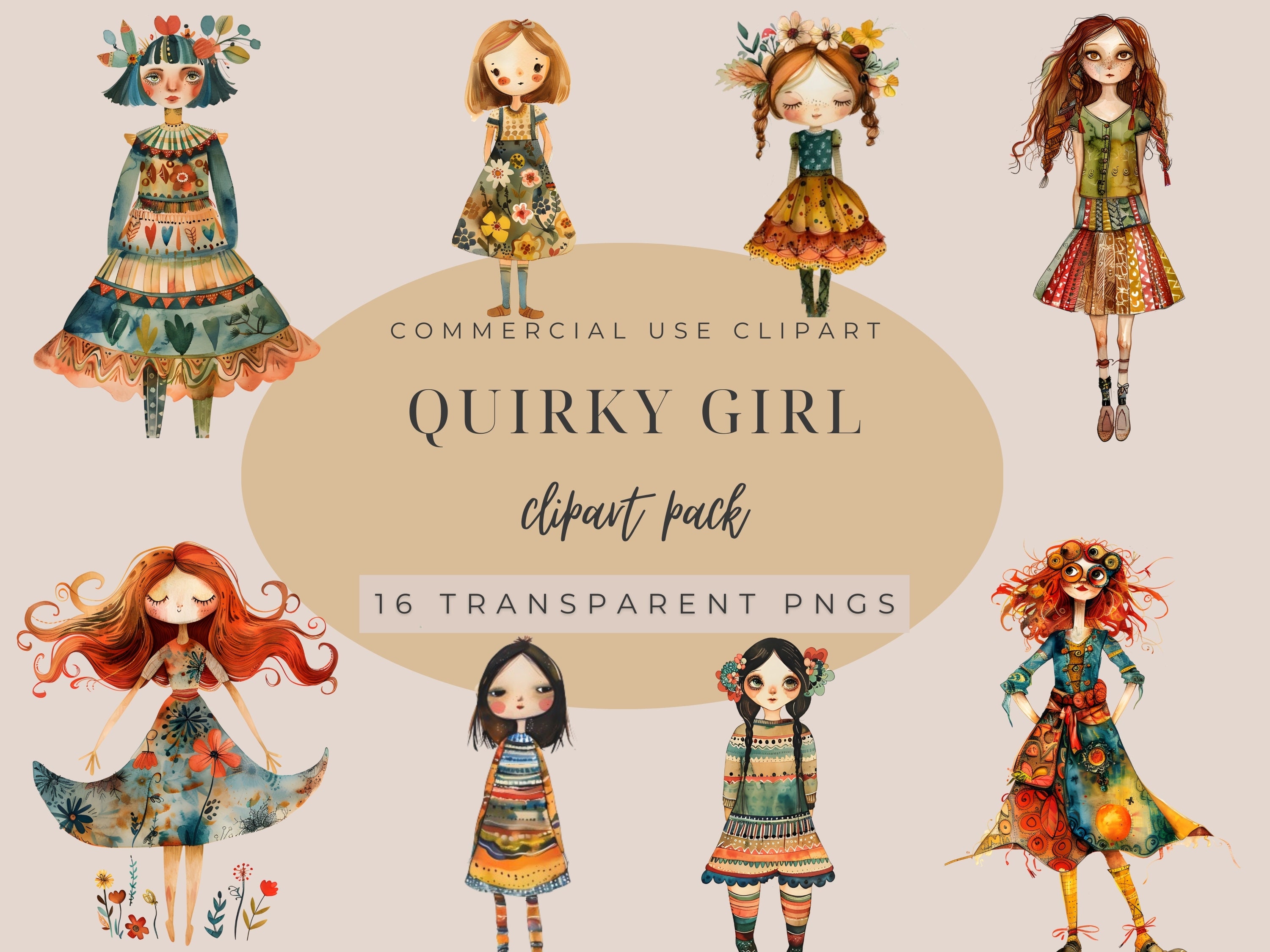 Quirky Girls Clipart, Whimsical Girls, Transparent Images, Cute Girl ...